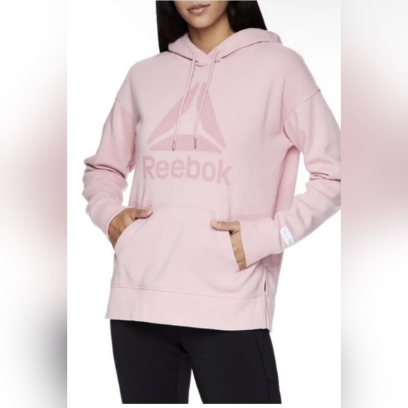 Reebok | Tops | Reebok Womens Pink Full Front Hoodie Drawstring Pockets ...